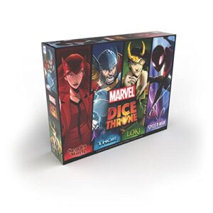 marvel dice throne | 4 hero box featuring scarlet witch, thor, loki, spider-man | 2-to-4 player competitive dice game | officially-licensed | compatible with the dice throne ecosystem