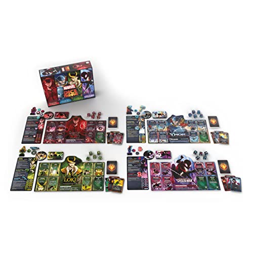 Marvel Dice Throne | 4 Hero Box Featuring Scarlet Witch, Thor, Loki, Spider-Man | 2-to-4 Player Competitive Dice Game | Officially-Licensed | Compatible with The Dice Throne Ecosystem