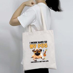 BDPWSS Pug Dog Tote Bag Pug Lover Gift Pug Mom Gift Funny Pug Dog Owner Canvas Shoulder Bag (Pug better life TG)