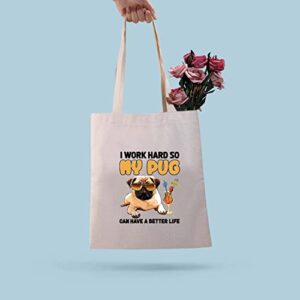 BDPWSS Pug Dog Tote Bag Pug Lover Gift Pug Mom Gift Funny Pug Dog Owner Canvas Shoulder Bag (Pug better life TG)