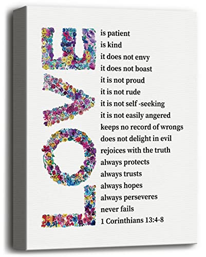 Canvas Wall Art Love is Patient Love is Kind 1 Corinthians 13:4-8, Inspirational Canvas Prints Poster Living Room Bedroom Home Wall Art Decor, Hanging Wall Decor, Gift for Christian 12x15