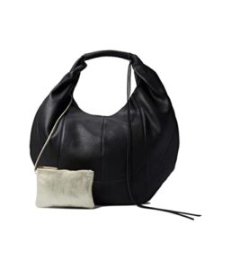 hobo eclipse medium hand bag for women – magnetic disc closure with premium leather construction, crescent shaped unique and stylish hand bag black one size one size