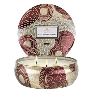 voluspa gilt pomander & hinoki candle | 3 wick tin | 12 oz. | 40 hr. burn time | all natural wicks and coconut wax for clean burning | vegan