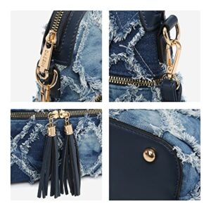 Dasein Women Tassel Zipper Pocket Crossbody Bag Shoulder Purse Fashion Travel Bag with Multi Pockets (Jean)