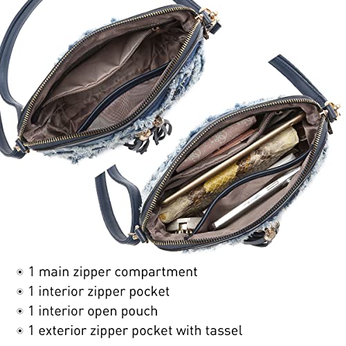 Dasein Women Tassel Zipper Pocket Crossbody Bag Shoulder Purse Fashion Travel Bag with Multi Pockets (Jean)