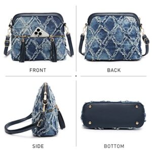 Dasein Women Tassel Zipper Pocket Crossbody Bag Shoulder Purse Fashion Travel Bag with Multi Pockets (Jean)