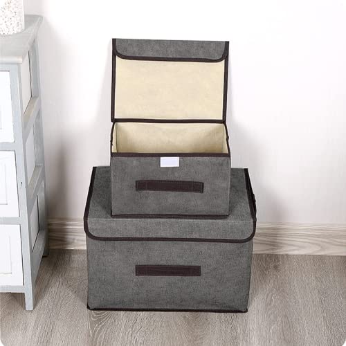 weallbuy Storage Bins with Lids Cloth Pack of 4 Foldable Storage Boxes Organizer Bins for Wardrobe, Clothes, Toys, Books, Cosmetics (Grey)