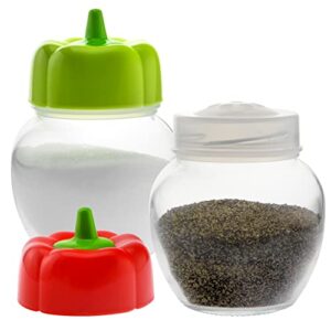 seasoning shaker perforated top shaker for parmesan cheese, pepper, kosher salt, glass jar with cute pepper lid, dishwasher safe – 7oz – set of 2