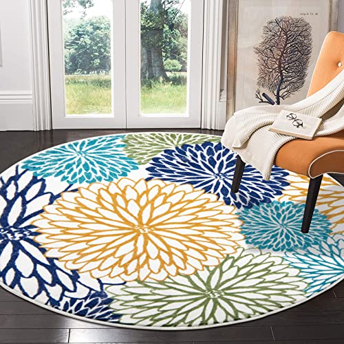 HEBE Boho Round Rug for Bedroom 4' Circle Bathroom Rug Washable Mandala Accent Throw Rugs Non-Slip Soft Floor Mat for Entryway Living Room Sofa Kids Room Nursery