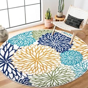 HEBE Boho Round Rug for Bedroom 4' Circle Bathroom Rug Washable Mandala Accent Throw Rugs Non-Slip Soft Floor Mat for Entryway Living Room Sofa Kids Room Nursery