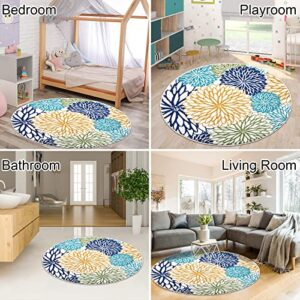 HEBE Boho Round Rug for Bedroom 4' Circle Bathroom Rug Washable Mandala Accent Throw Rugs Non-Slip Soft Floor Mat for Entryway Living Room Sofa Kids Room Nursery