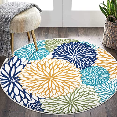 HEBE Boho Round Rug for Bedroom 4' Circle Bathroom Rug Washable Mandala Accent Throw Rugs Non-Slip Soft Floor Mat for Entryway Living Room Sofa Kids Room Nursery