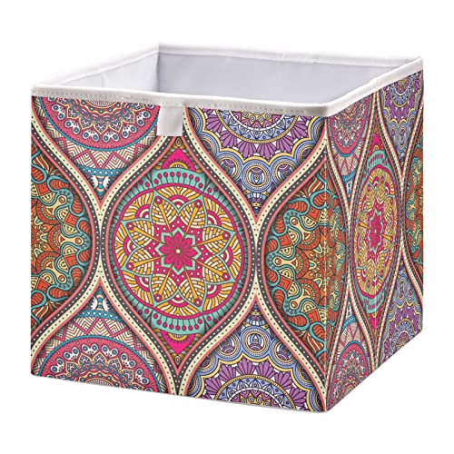 Kigai Bohemian Mandala Cube Storage Bins - 11x11x11 In Large Foldable Storage Basket Fabric Storage Baskes Organizer for Toys, Books, Shelves, Closet, Home Decor