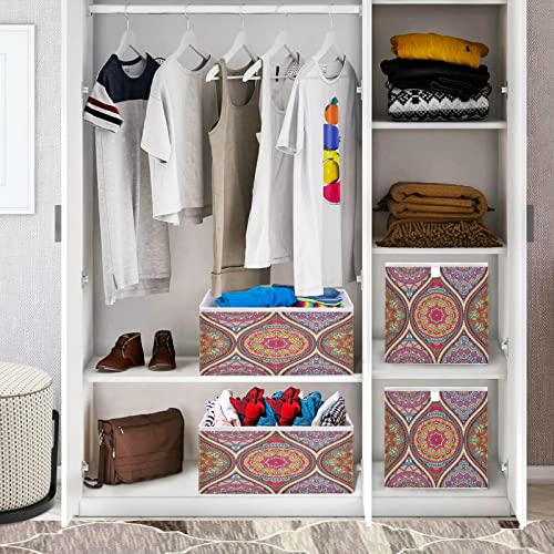 Kigai Bohemian Mandala Cube Storage Bins - 11x11x11 In Large Foldable Storage Basket Fabric Storage Baskes Organizer for Toys, Books, Shelves, Closet, Home Decor