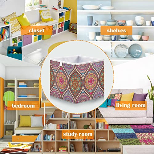 Kigai Bohemian Mandala Cube Storage Bins - 11x11x11 In Large Foldable Storage Basket Fabric Storage Baskes Organizer for Toys, Books, Shelves, Closet, Home Decor