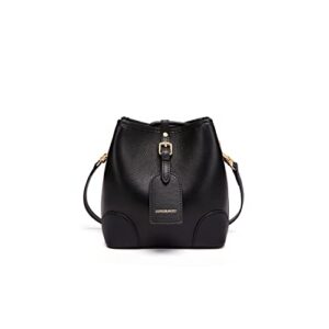 DORIS&JACKY Leather Drawstring Shoulder Bag Small 2 Way Bucket Crossbody Purse For Women (1-Black)