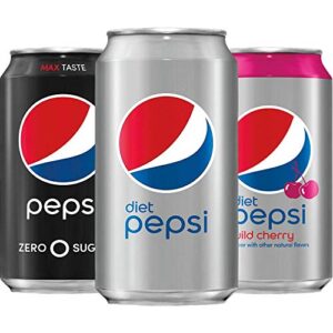 pepsi zero calorie variety pack with diet pepsi/diet wild cherry/pepsi zero sugar, 12 fl oz, pack of 18