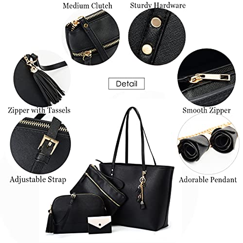 Women Fashion Handbags Wallet Tote Bag Shoulder Bag Top Handle Satchel Clutch Purse Set 4pcs Set Khaki