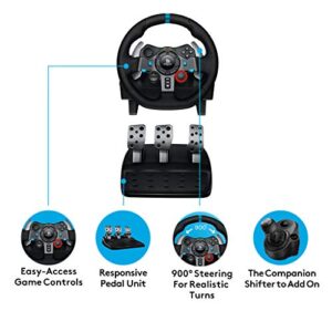 Logitech G29 Driving Force Racing Wheel and Floor Pedals, Real Force Feedback, Stainless Steel Paddle Shifters, Leather Steering Wheel Cover, Adjustable Floor Pedals, EU-Plug, PS4/PS3/PC/Mac, Black