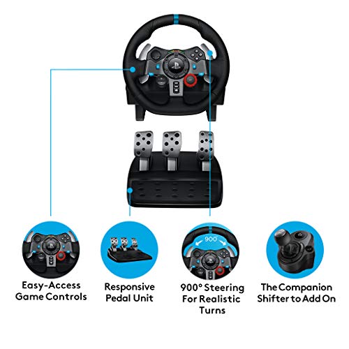 Logitech G29 Driving Force Racing Wheel and Floor Pedals, Real Force Feedback, Stainless Steel Paddle Shifters, Leather Steering Wheel Cover, Adjustable Floor Pedals, EU-Plug, PS4/PS3/PC/Mac, Black