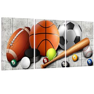 hliwegns kids room decor, aesthetic sports canvas wall art for boys bedroom, basketball football baseball painting poster toddler playroom balls picture sets teens men gift for office living room