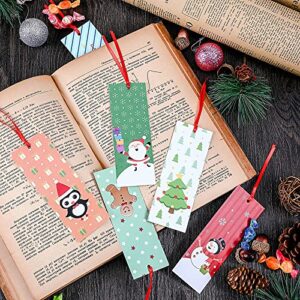 Christmas Holiday Bookmarks Christmas Character Bookmarks with Santa Snowman Reindeer Christmas Tree Design for Xmas Gifts Party Favors (60 Pieces)