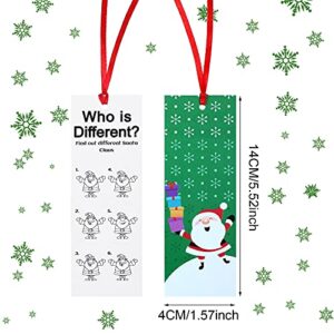 Christmas Holiday Bookmarks Christmas Character Bookmarks with Santa Snowman Reindeer Christmas Tree Design for Xmas Gifts Party Favors (60 Pieces)