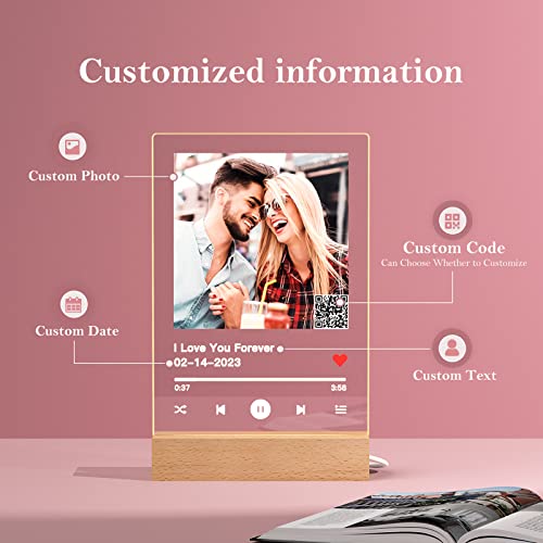 witfox Custom Song Plaque Birthday Gifts for Men/Women – QR Code Spotify Plaque Customized Music Gift for Him/Her – Personalized Acrylic Song with Photo Gifts for Girlfriend/Boyfriend