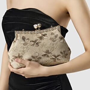 BABEYOND Women's Floral Embroidery Evening Bags Kiss Lock Rhinestone Purse for 1920s Party Prom Wedding