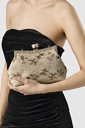 BABEYOND Women's Floral Embroidery Evening Bags Kiss Lock Rhinestone Purse for 1920s Party Prom Wedding