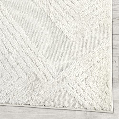 Antep Rugs Palafito 8x10 Geometric Shag Diamond High-Low Pile Textured Indoor Area Rug (White, 7'10" x 10')