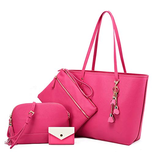 Women Fashion Handbags Wallet Tote Bag Shoulder Bag Top Handle Satchel Clutch Purse Set 4pcs Set Pink