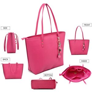 Women Fashion Handbags Wallet Tote Bag Shoulder Bag Top Handle Satchel Clutch Purse Set 4pcs Set Pink