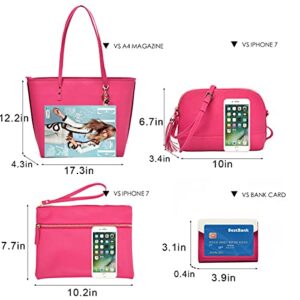 Women Fashion Handbags Wallet Tote Bag Shoulder Bag Top Handle Satchel Clutch Purse Set 4pcs Set Pink