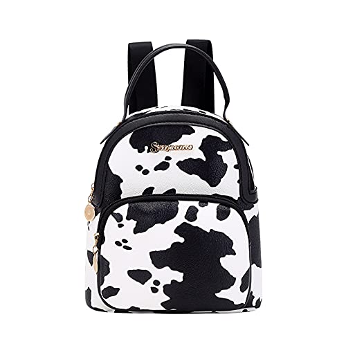 ASUYOERU Vintage Women PU Animal Pattern Print Backpack Preppy Style Mini Handbags, Cow Pattern, large 41*30*12cm