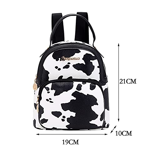 ASUYOERU Vintage Women PU Animal Pattern Print Backpack Preppy Style Mini Handbags, Cow Pattern, large 41*30*12cm