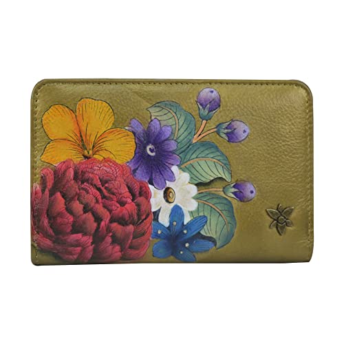 Anuschka Hand-Painted Women’s RFID Genuine Leather Two Fold Organizer Wallet - Dreamy Floral