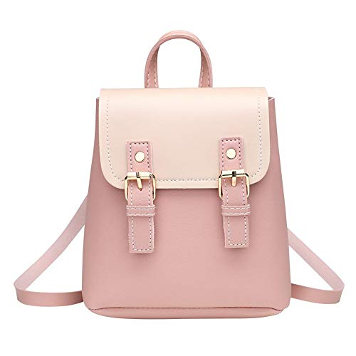 ASUYOERU Mini PU Leather Women Shoulder Bags Hit Color Backpack Girls School Bags, Pink, large 41*30*12cm