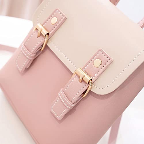 ASUYOERU Mini PU Leather Women Shoulder Bags Hit Color Backpack Girls School Bags, Pink, large 41*30*12cm