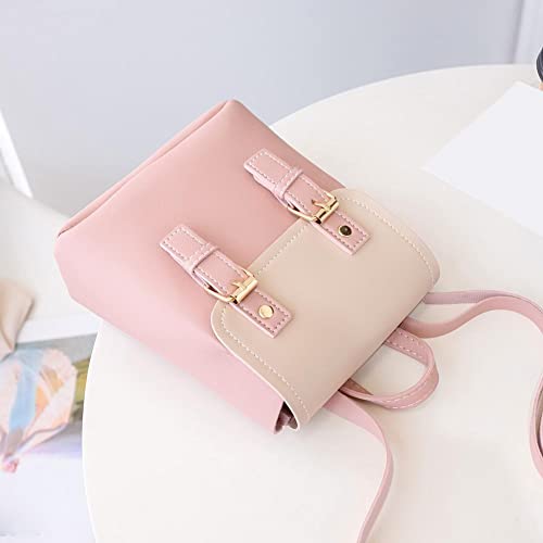 ASUYOERU Mini PU Leather Women Shoulder Bags Hit Color Backpack Girls School Bags, Pink, large 41*30*12cm