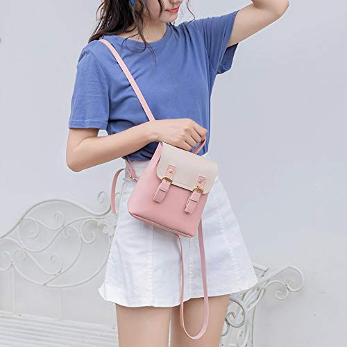 ASUYOERU Mini PU Leather Women Shoulder Bags Hit Color Backpack Girls School Bags, Pink, large 41*30*12cm