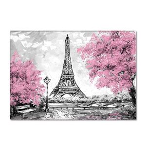 Wusan Eiffel Tower Paris Rug for Living Room Area Rugs Watercolor Frech Style City of Love Couple Bedroom Doormat Women Pink Leaf Non-Slip Carpet 35 in x 24 in (ZHDD45-2-35 in x 24 in)