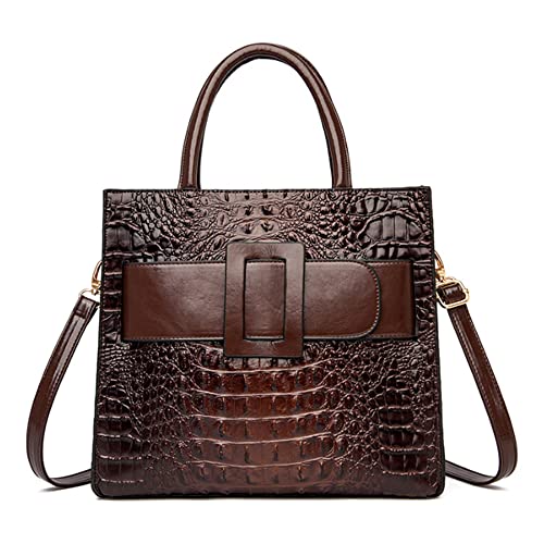 GJGJTER Vintage Top-handle Handbags Purse Satchel for Women PU Crocodile Pattern Tote Commuter Bag Crossbody Shoulder Bag-Coffee