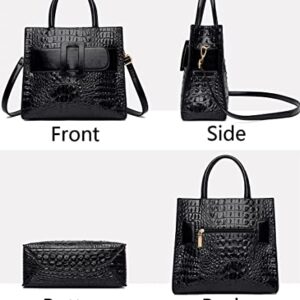 GJGJTER Vintage Top-handle Handbags Purse Satchel for Women PU Crocodile Pattern Tote Commuter Bag Crossbody Shoulder Bag-Coffee