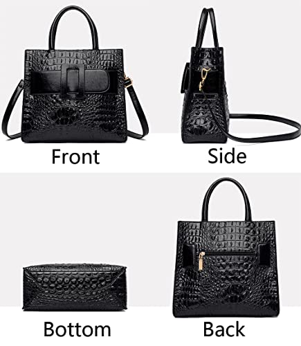 GJGJTER Vintage Top-handle Handbags Purse Satchel for Women PU Crocodile Pattern Tote Commuter Bag Crossbody Shoulder Bag-Coffee