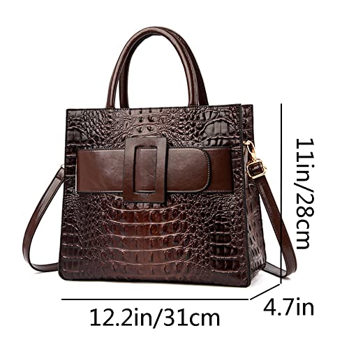 GJGJTER Vintage Top-handle Handbags Purse Satchel for Women PU Crocodile Pattern Tote Commuter Bag Crossbody Shoulder Bag-Coffee