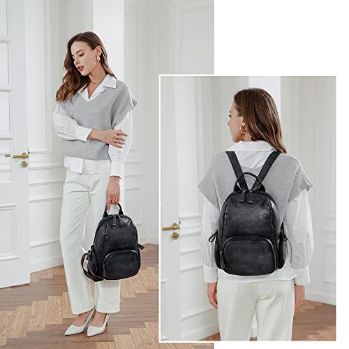 Iswee Retro Leather Women Backpack Small Purse Cute Anti-theft Casual Soft Travel Daypack College Bag School Bookbag (Black)