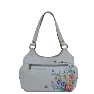 Anuschka Women’s Genuine Leather Triple Compartment Large Satchel - Hand Painted Exterior - Floral Charm