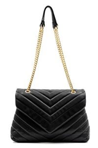 prettygarden women’s fashion crossbody bags lightweight adjustable chain strap quilted designer handbags shoulder bag (black)