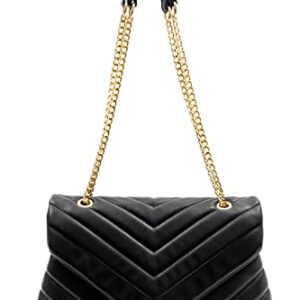 PRETTYGARDEN Women’s Fashion Crossbody Bags Lightweight Adjustable Chain Strap Quilted Designer Handbags Shoulder Bag (Black)